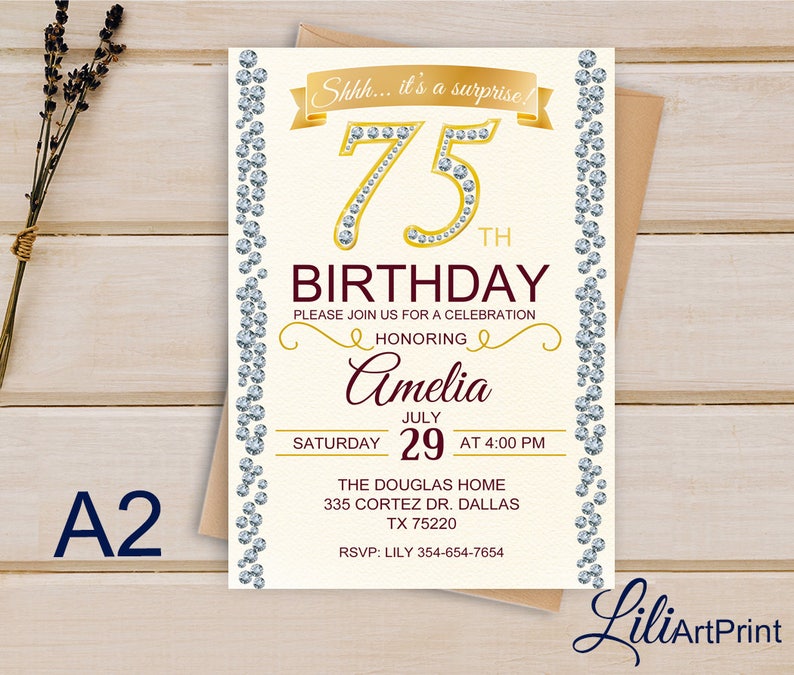 Brilliants 75th Birthday Invitation Surprise Birthday Etsy