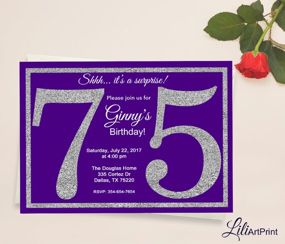 75th Birthday Invitation Silver Invitation Silver Glitter | Etsy