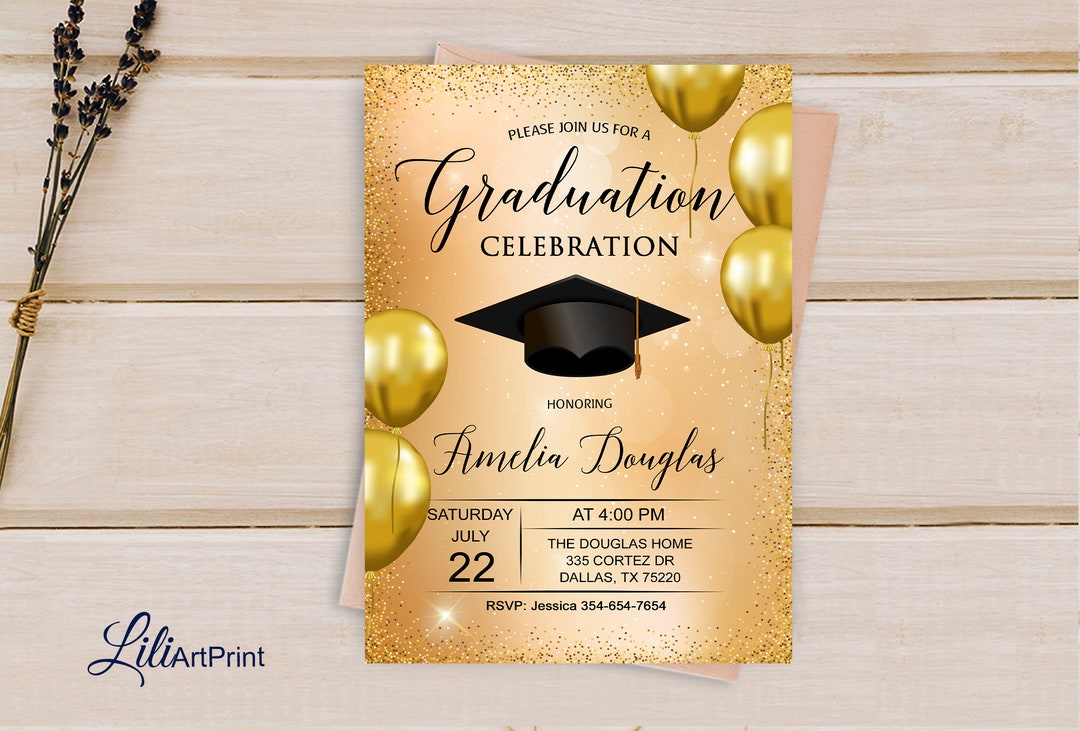 Graduation Invitation, Graduation Party Invite, Gold Graduation ...