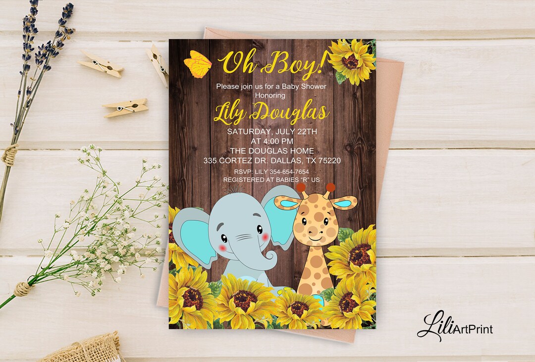 Elephant & Giraffe Baby Shower Invitation, Printable Baby Shower ...