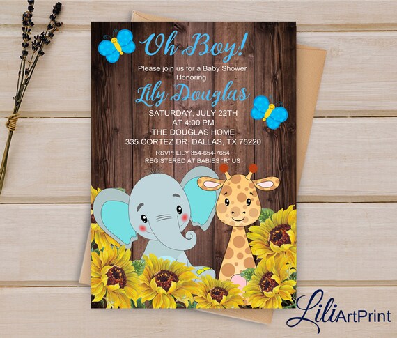 Elephant & Giraffe Baby Shower Invitation Printable Baby | Etsy