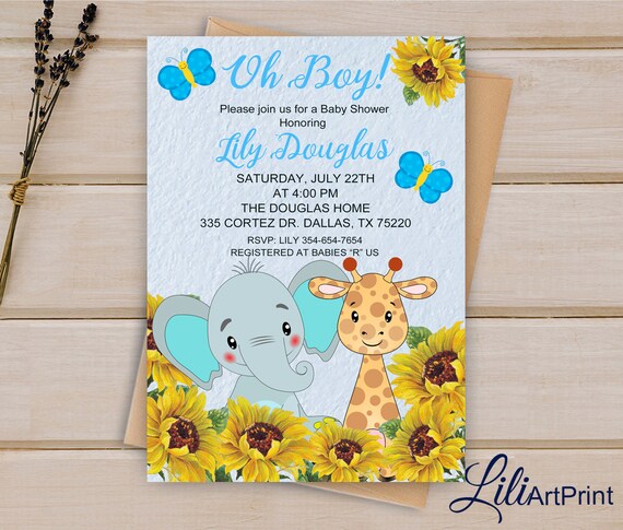 Elephant & Giraffe Baby Shower Invitation Printable Baby | Etsy