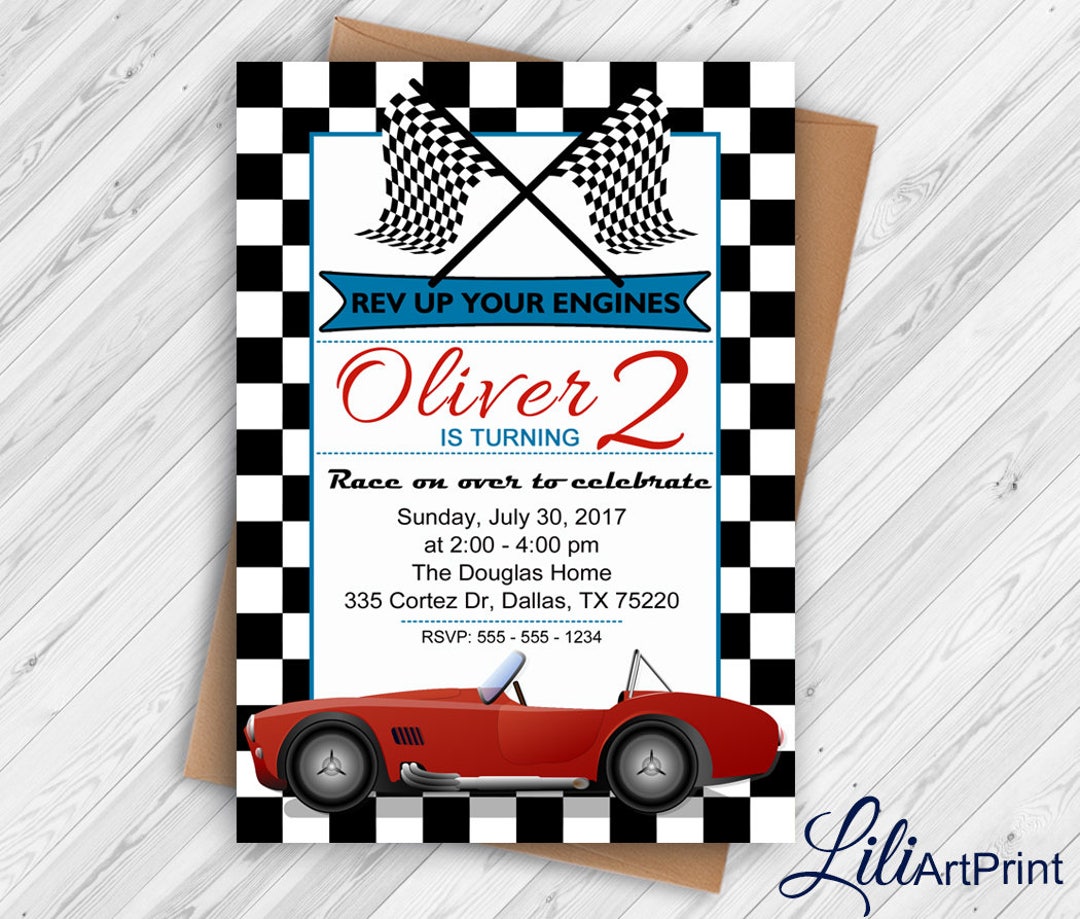 Race Car Birthday Invitation, Race Car Party Invite, 2nd Birthday ...