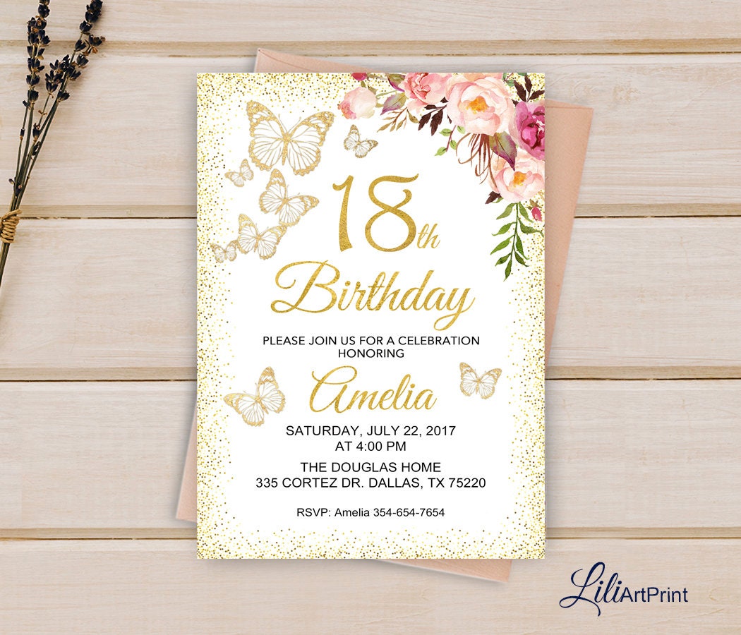 18th Birthday Invitation Floral Birthday Invitation Any Age | Etsy