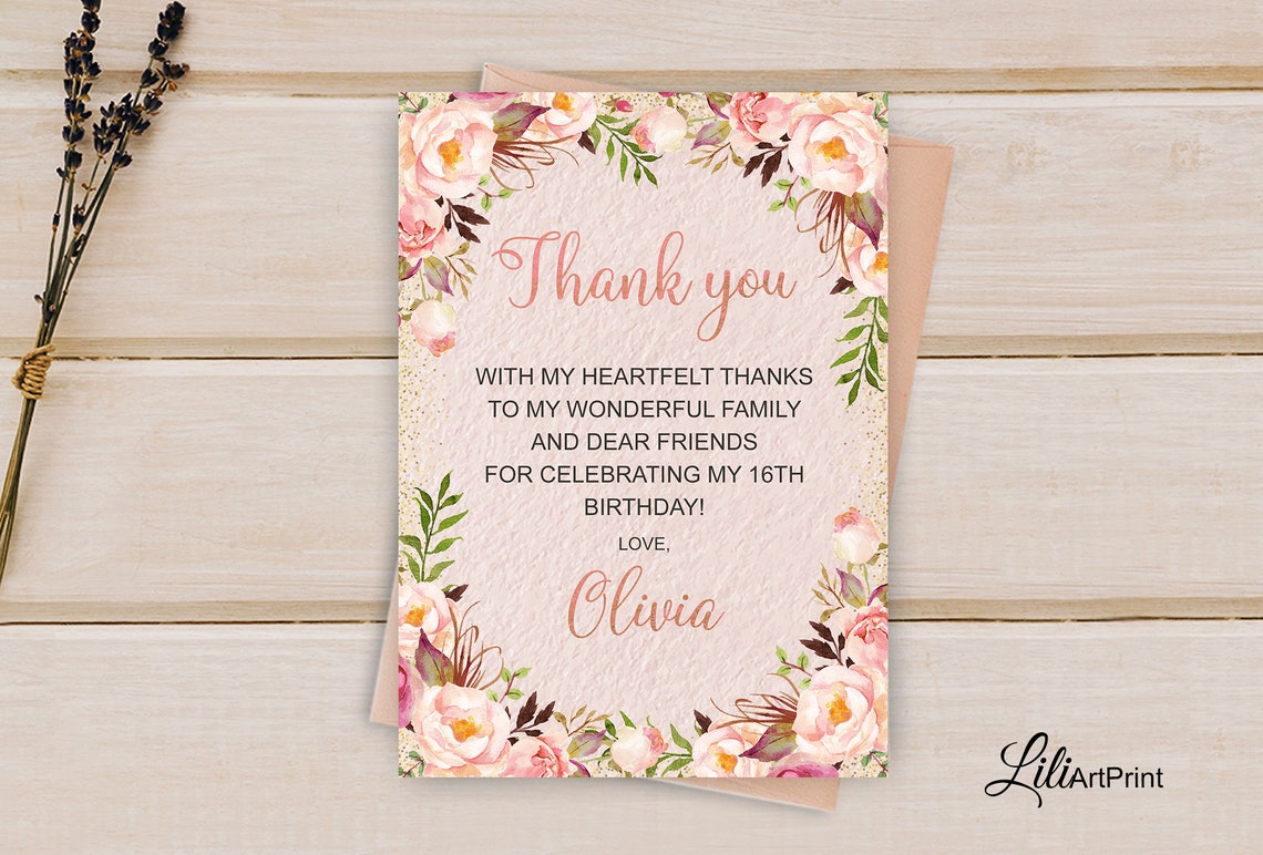 Thanks Card, Women Birthday Thank You, Birthday Thank You Note, Digital ...