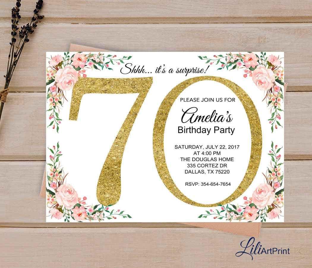 70th Birthday Invitation Floral Birthday Invitation Any Age Etsy