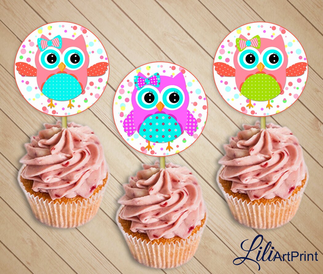 Owl Cupcake Toppers, Owl Birthday Circles, Instant Download, Digital ...