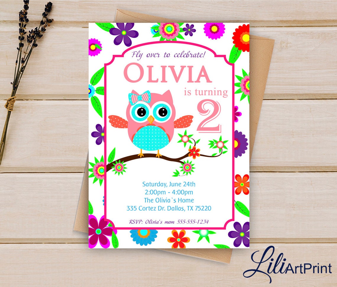 2nd Birthday Owl Invitation Owl Birthday Invitation Owl | Etsy
