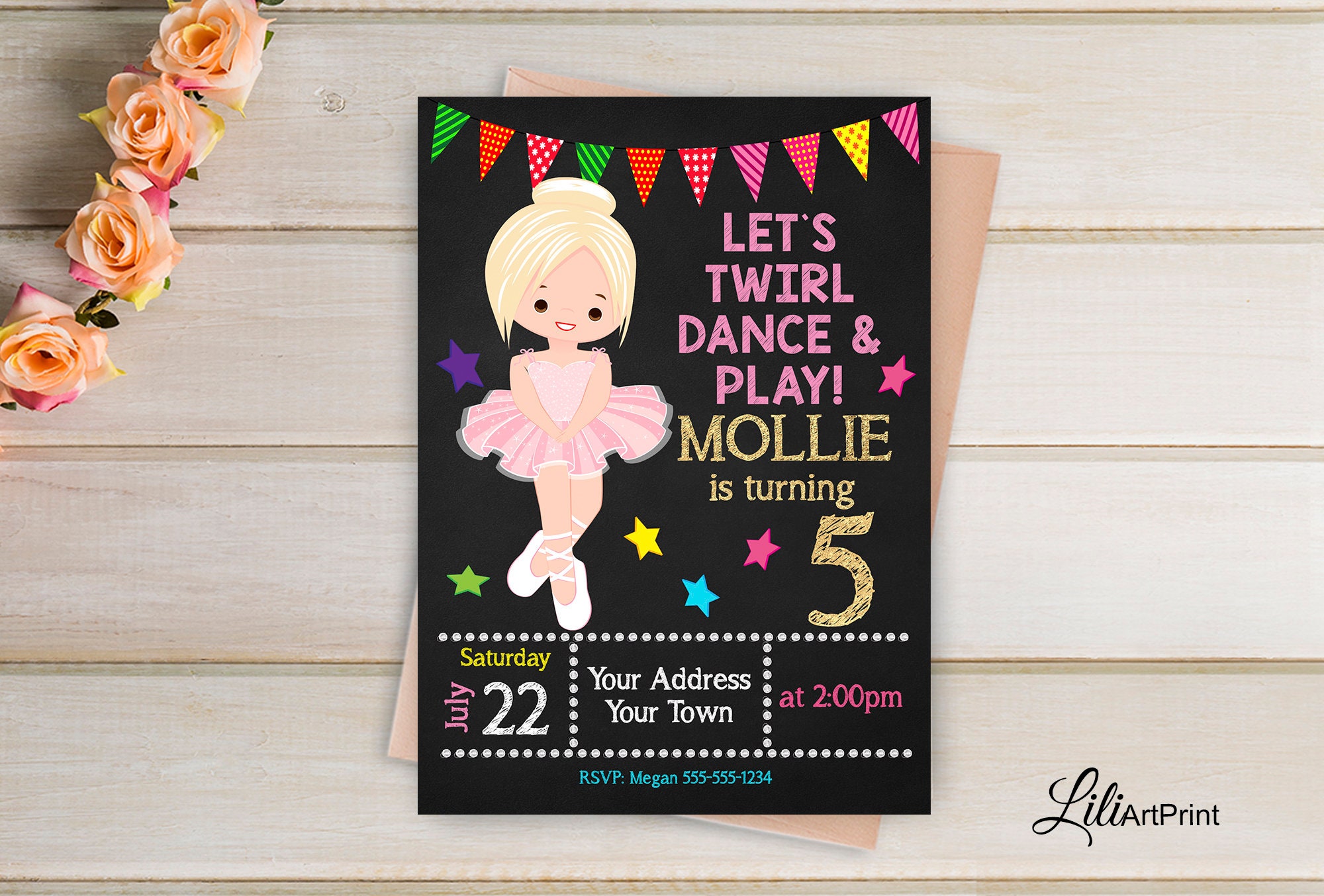 Invitación bailarina, invitación de cumpleaños de bailarina, invitación ...