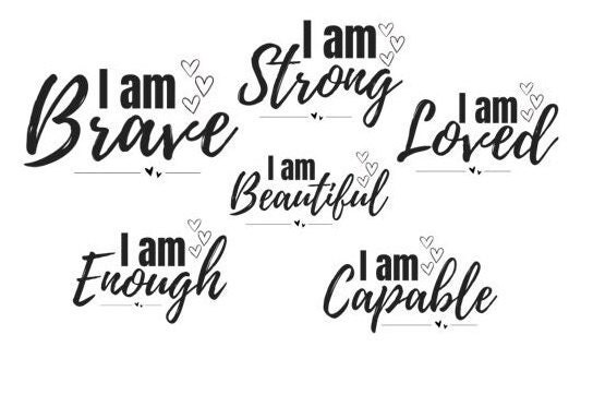 Affirmations SVG PNG Bundle: I Am Enough, Brave, Loved (digital ...