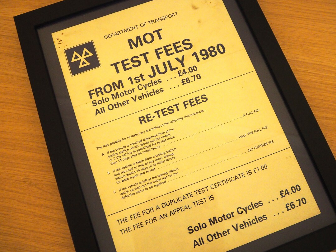 MOT Test Fees 1980 Original Framed Advertisement British - Etsy