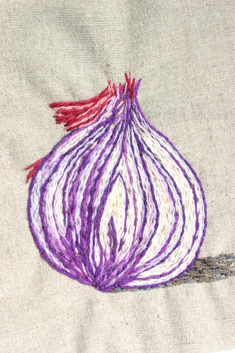 Hand Embroidered Red Onion Textile Art 8x7 - Etsy