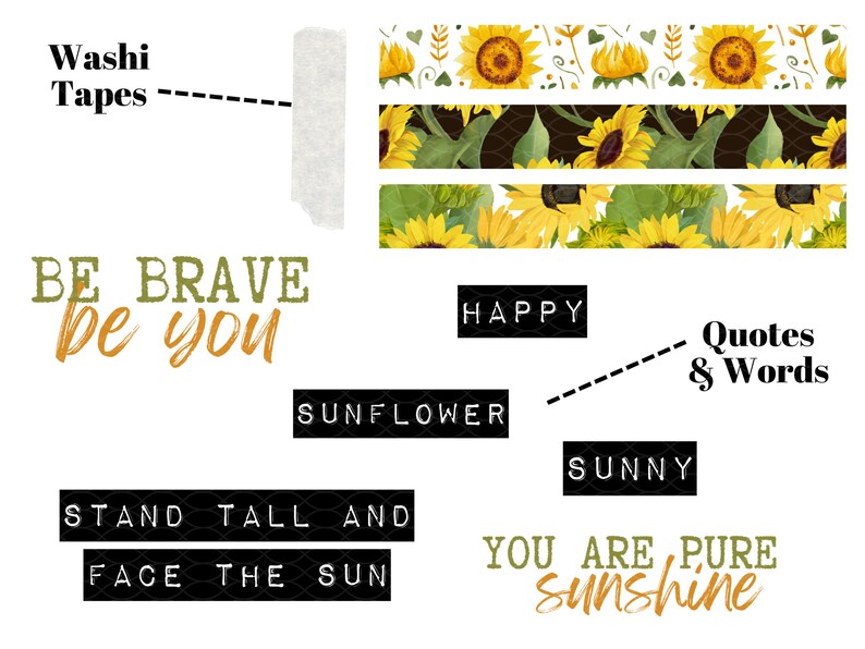 Sunflower Digital Sticker Mini Set Goodnotes Flower Floral Stickers ...
