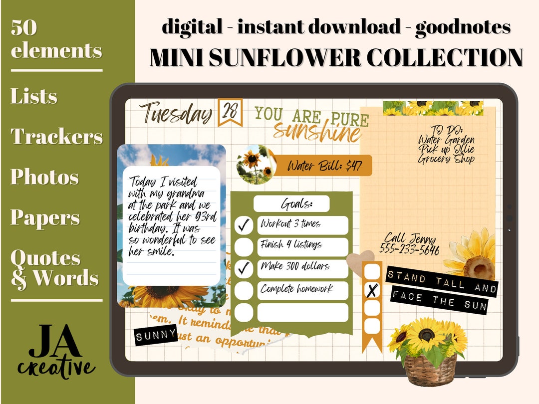Sunflower Digital Sticker Mini Set Goodnotes Flower Floral Stickers ...