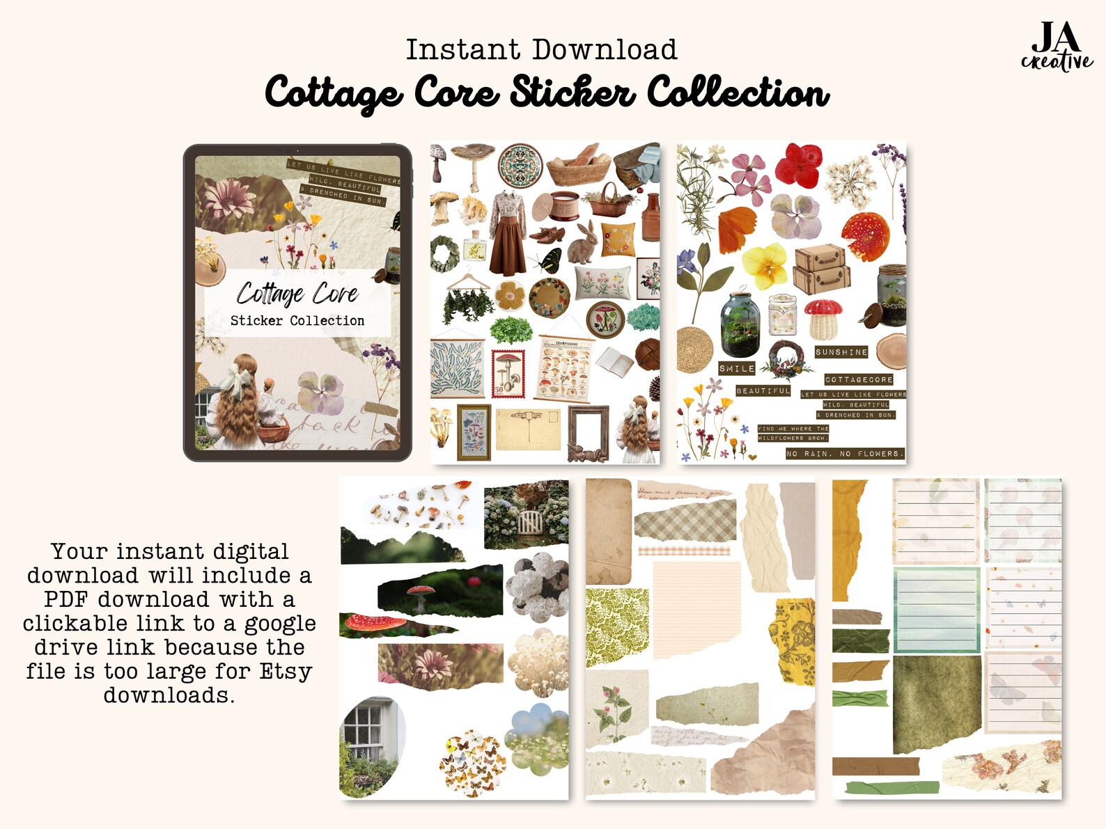 Cottage Core Digital Stickers for Good Notes or Notability, Digital ...