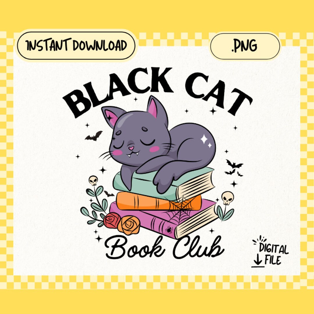 PNG Black Cat Book Club, Book Lover, Pastel Goth, Cute Halloween ...