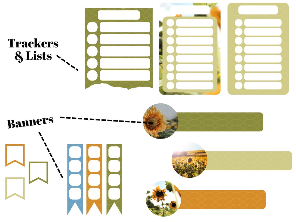 Sunflower Digital Sticker Mini Set Goodnotes Flower Floral Stickers ...
