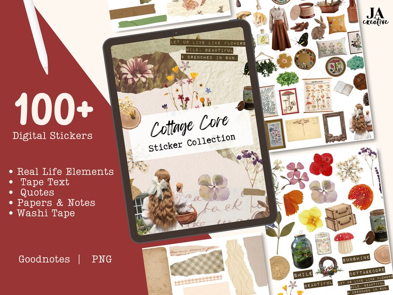 Cottage Core Digital Stickers for Good Notes or Notability, Digital ...