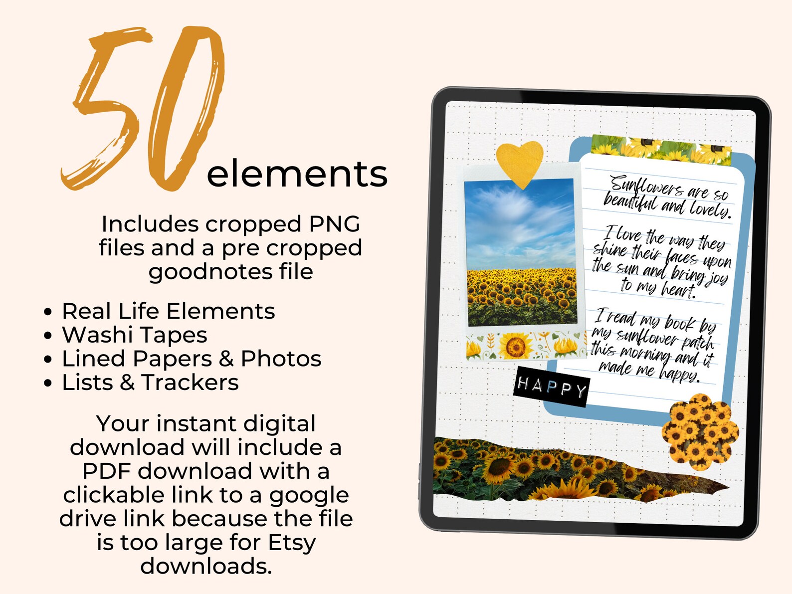 Sunflower Digital Sticker Mini Set Goodnotes Flower Floral Stickers ...