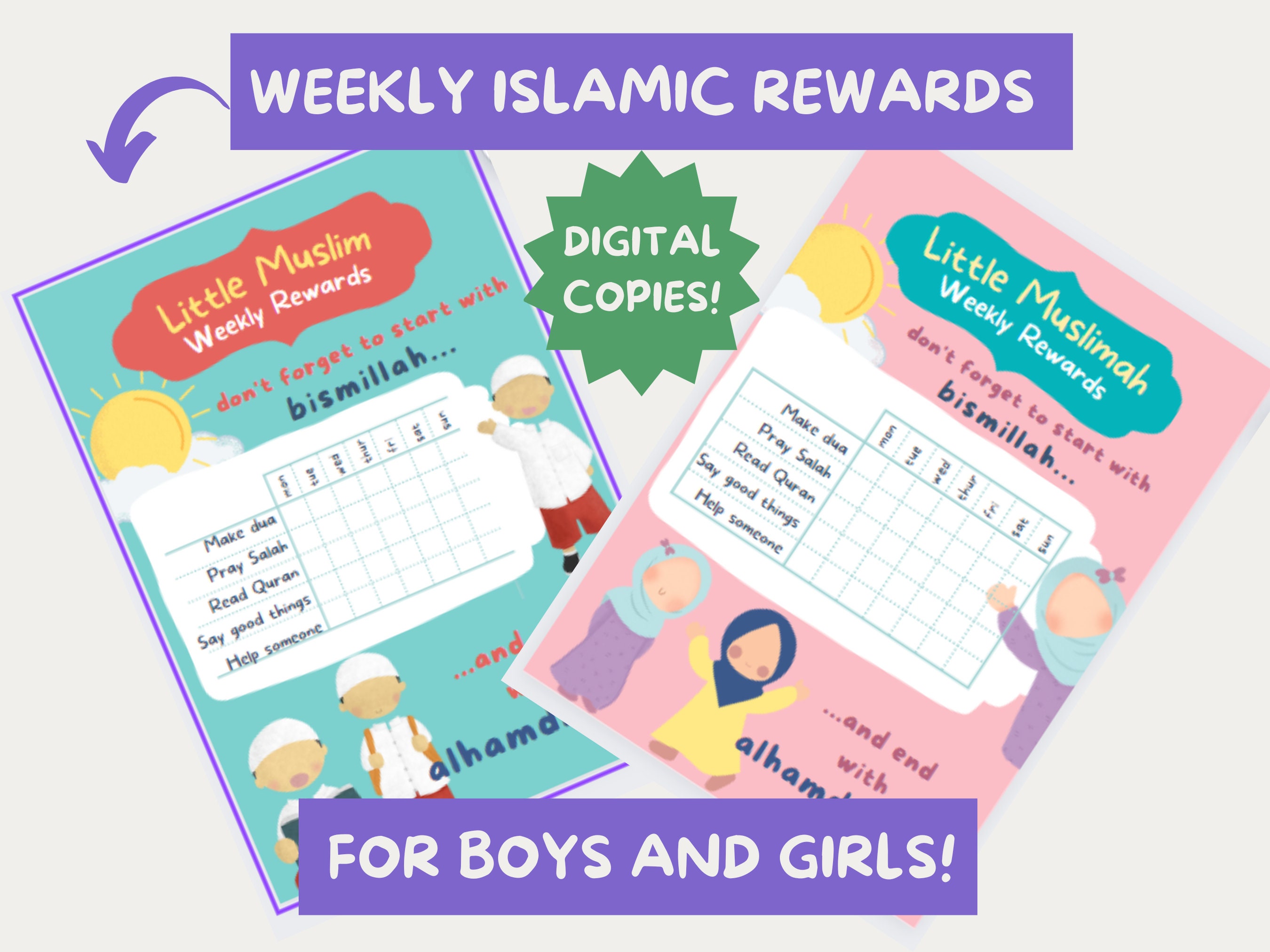 Weekly Islamic Rewards Printables for Boys and Girls - Digital and ...