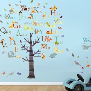 Alphabet Tree With Birds and Animals Educational Girls Boys - Etsy
