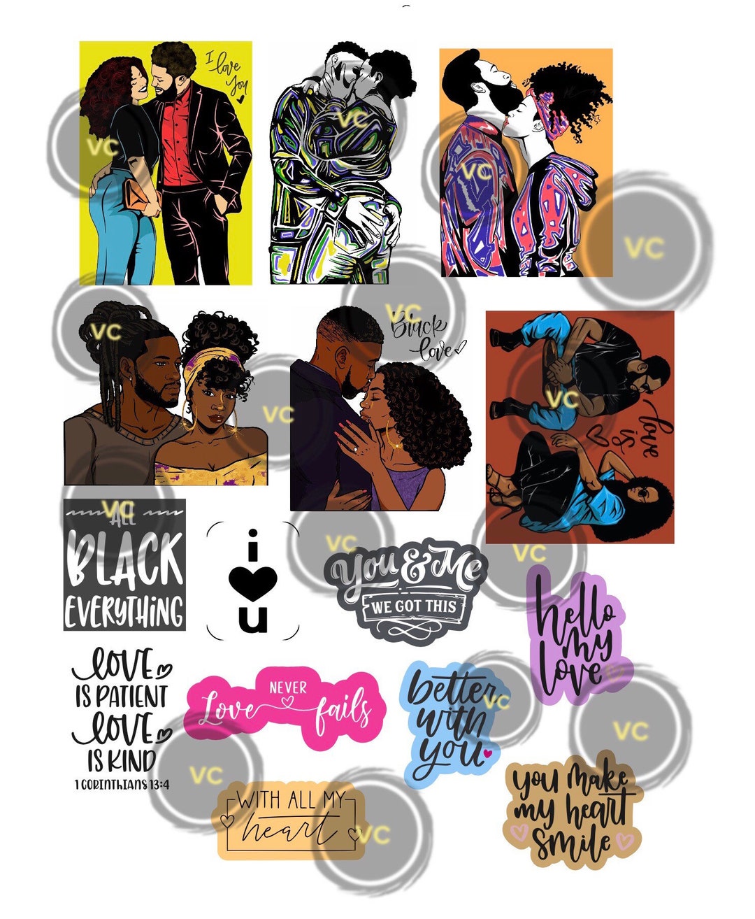 Black Love Stickers-happy Planner Stickers - Couple Goals Stickers ...