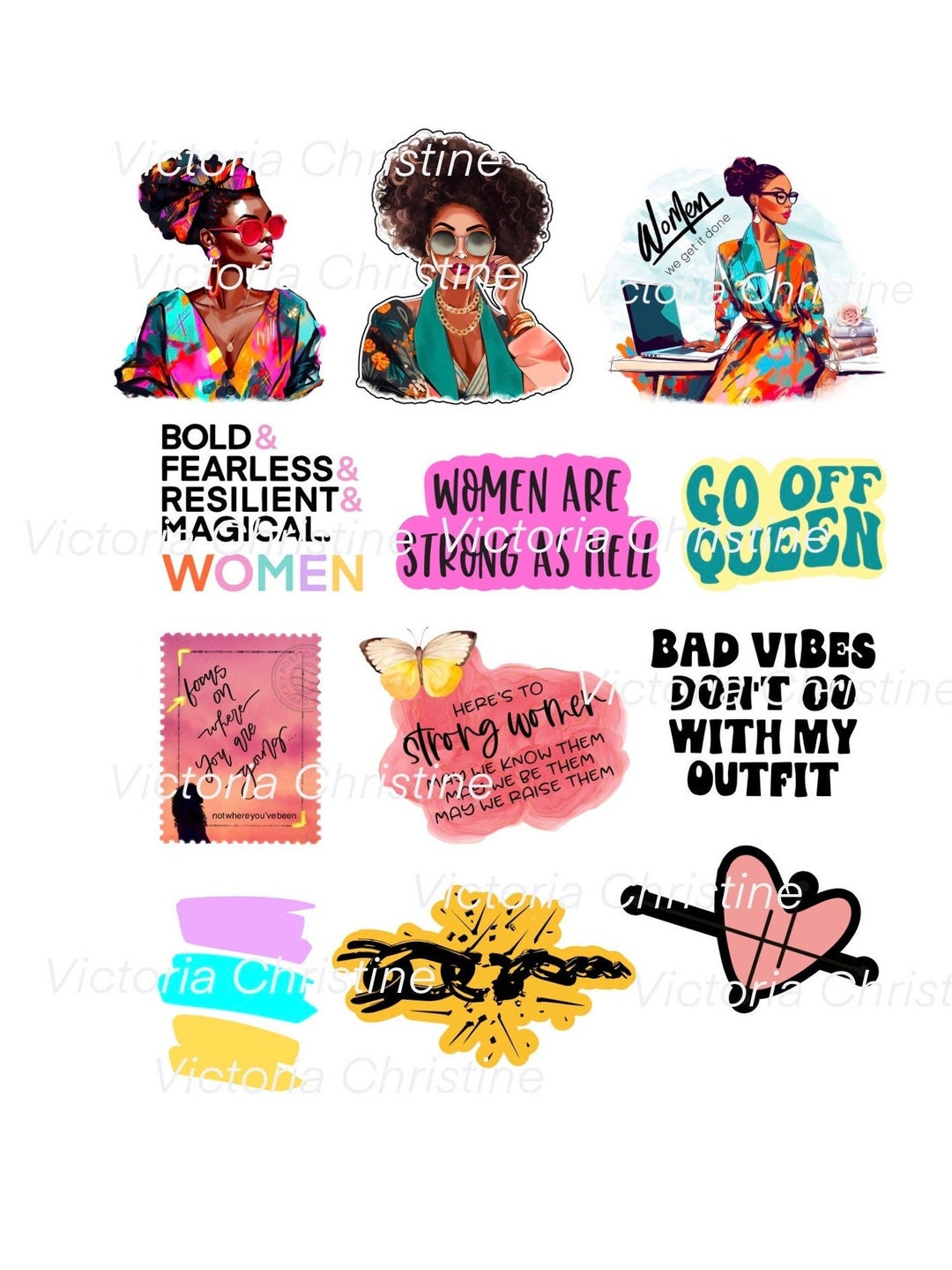 Strong Women Sticker Pack - Black Women Stickers - Black Girl Planner ...