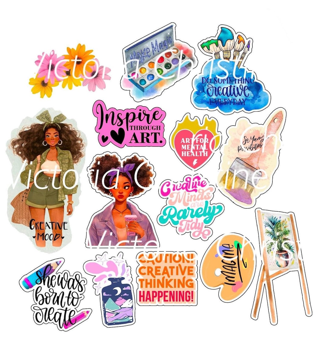 Creativity Sticker Pack - Black Woman Art Stickers - African American ...