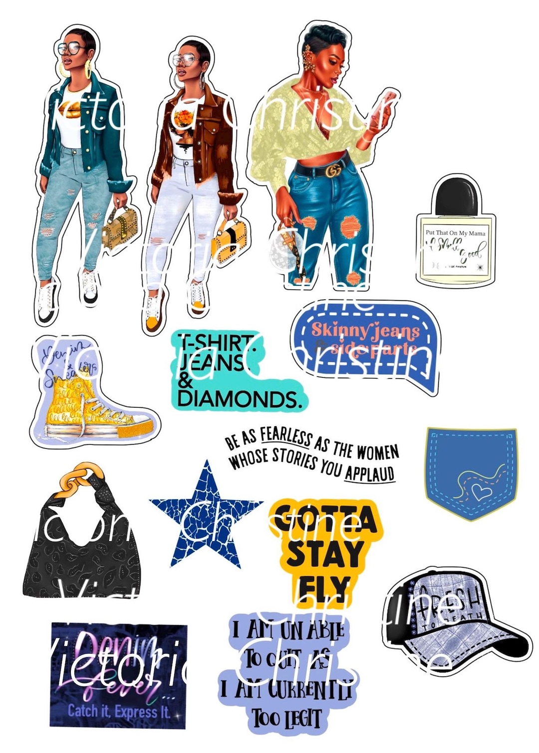 Lady in Denim Sticker Pack - Black Girl Jean Planner Stickers - African ...