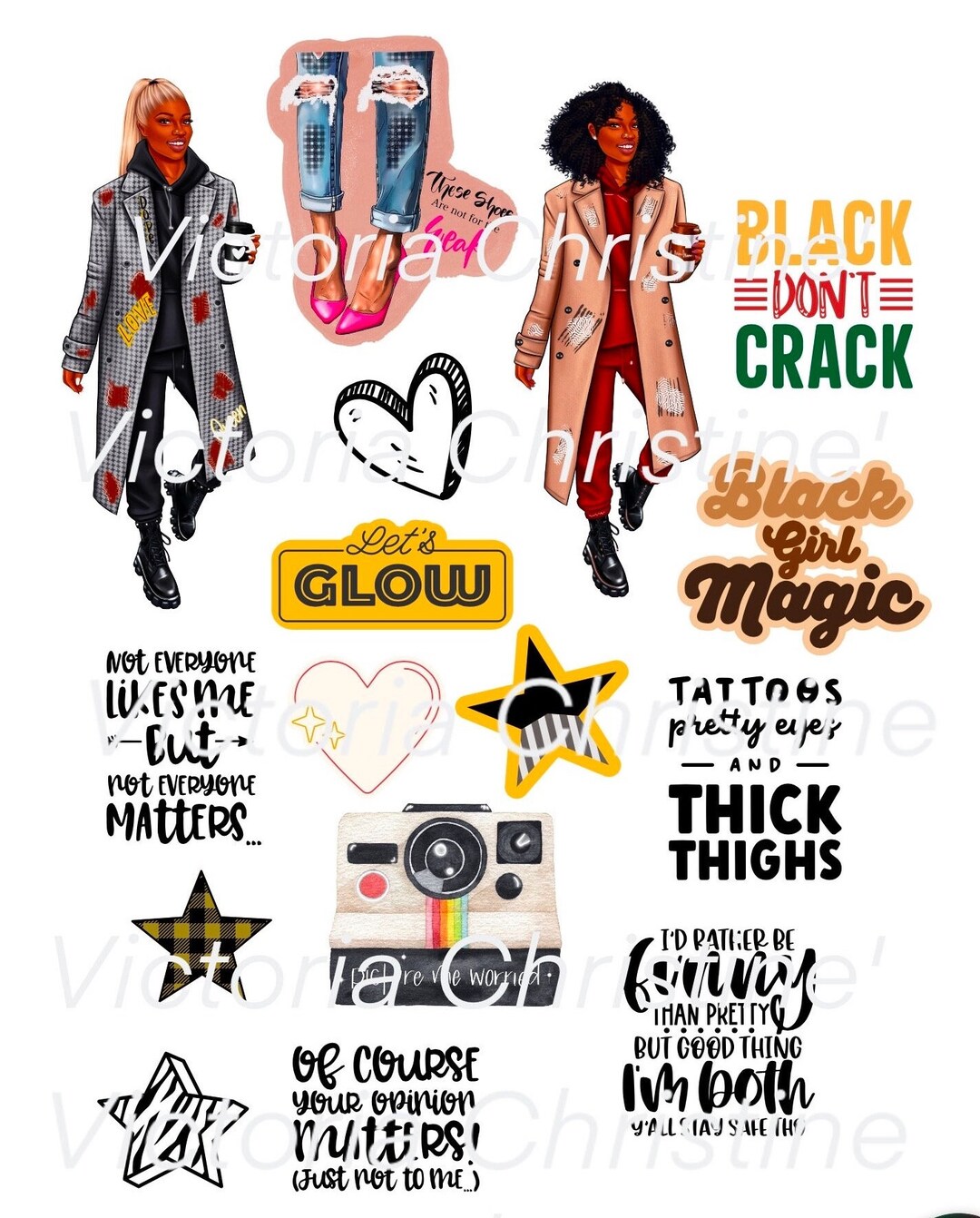Winter Flyy Sticker Pack - Black Girl Planner Stickers - Handmade ...