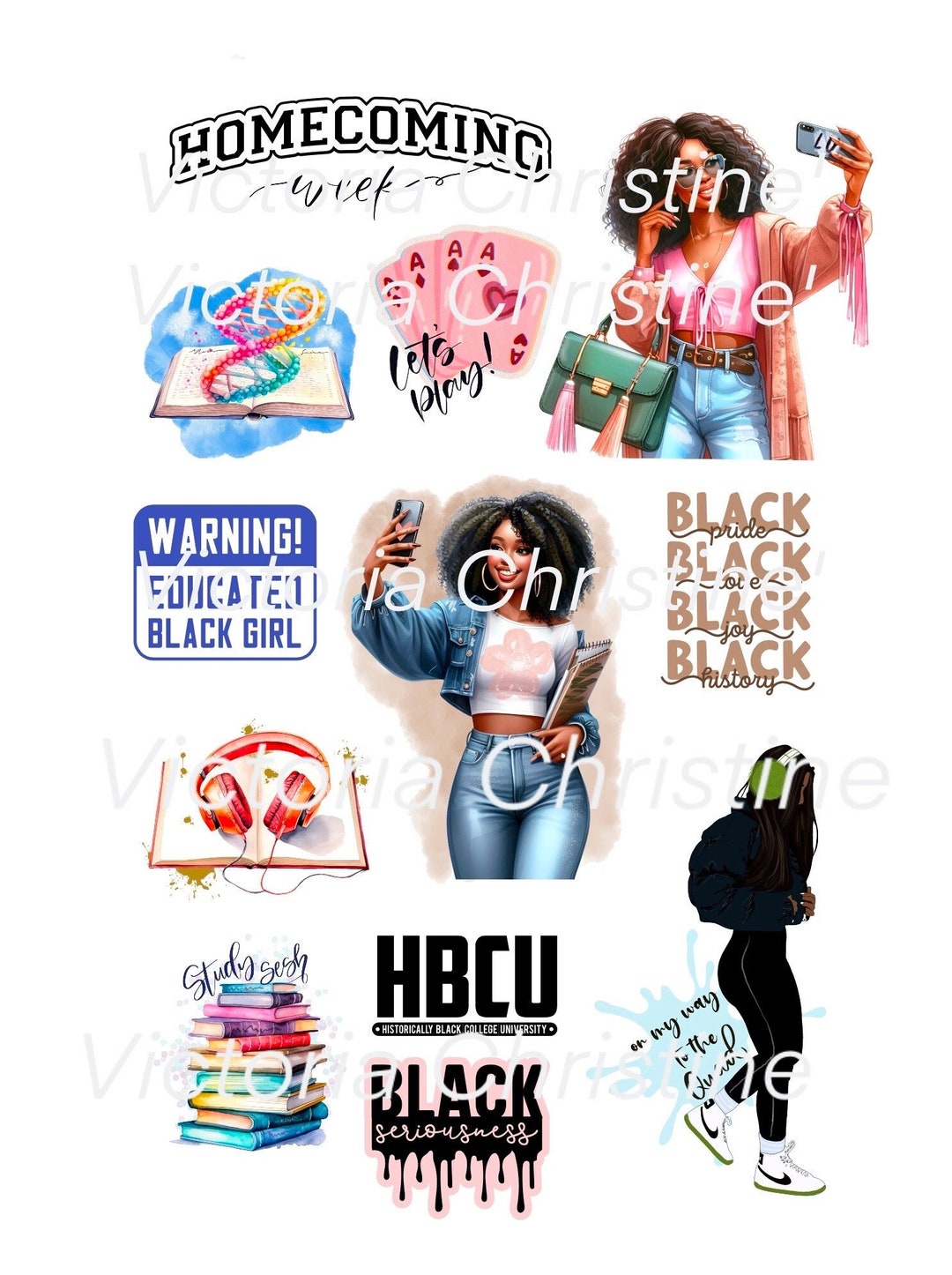 HBCU Black Girl College Stickers Black Woman Handmade Stickers African ...
