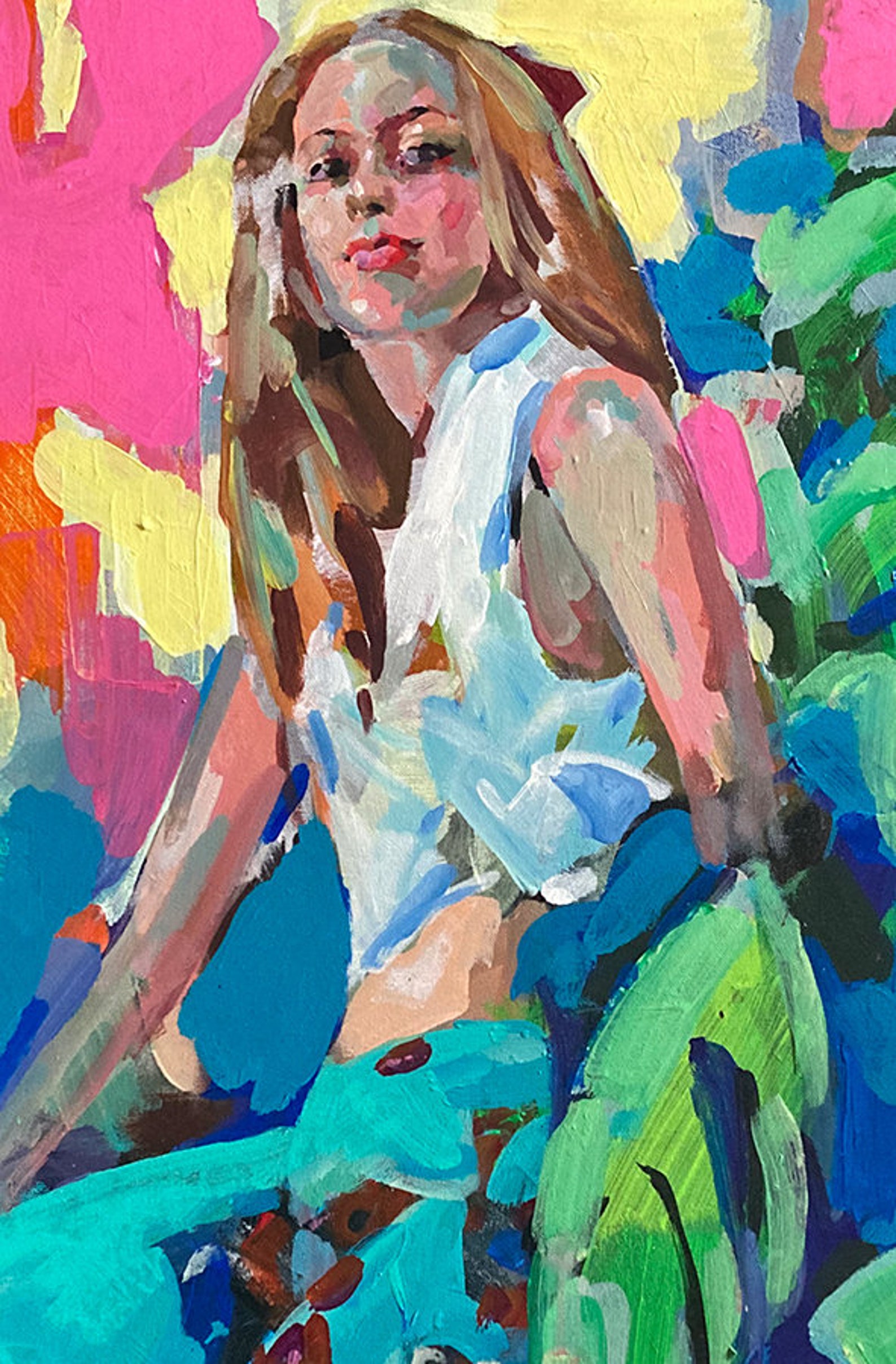 GIRL PORTRAIT Original Painting on Large 36x24 Canvas by Dima K Acrylic ...