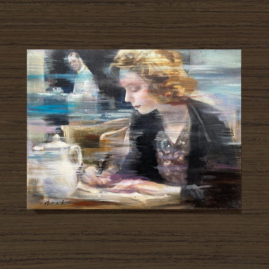 PORTRAIT of a REDHEAD GIRL Writing Original Oil Painting on 18x24 ...