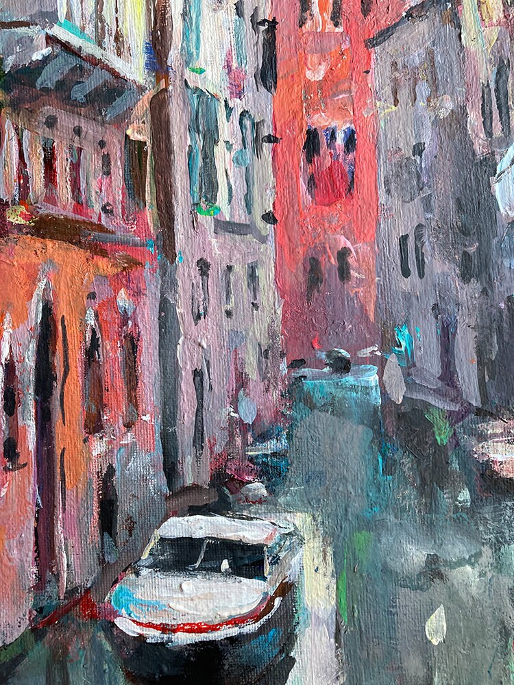 VENICE CANAL Original Oil Painting on 20x16 Canvas by Dima K Italian Landscape Cityscape Street ...