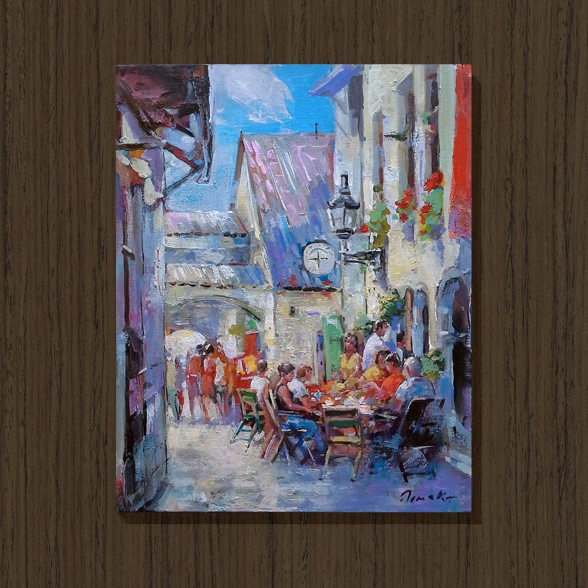 Art & Collectibles CAFE STREET SCENE Original Oil Painting on 16x20 ...