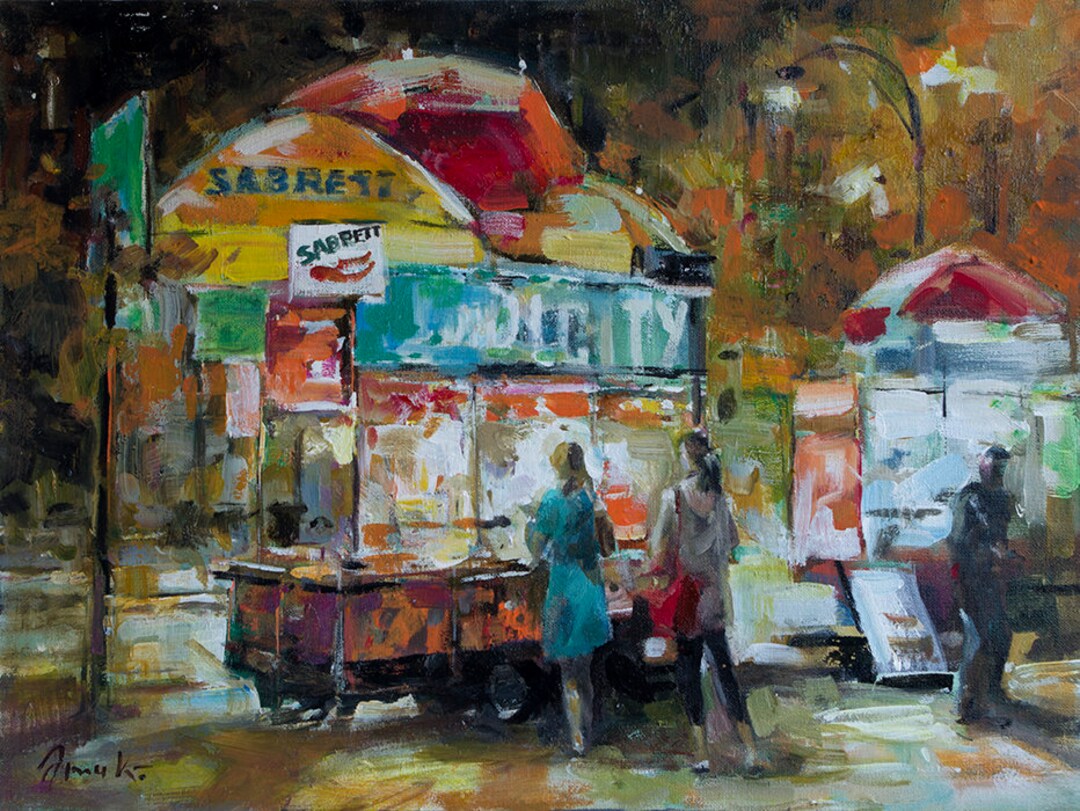 New York City SABRETT STAND Original Oil Painting on 18x24 Canvas by ...