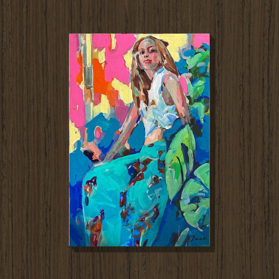 GIRL PORTRAIT Original Painting on Large 36x24 Canvas by Dima K Acrylic ...