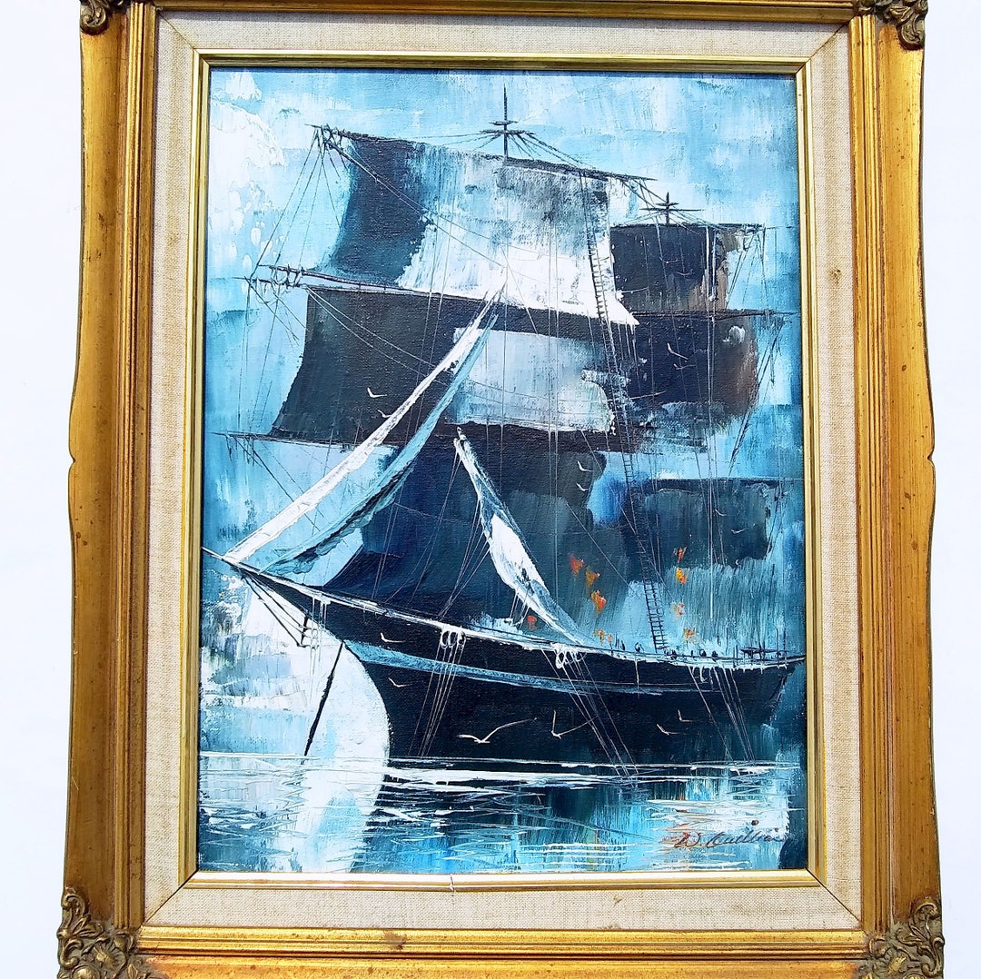 Vintage Original Signed Framed Tall Ship Oceanscape Marine Navy ...