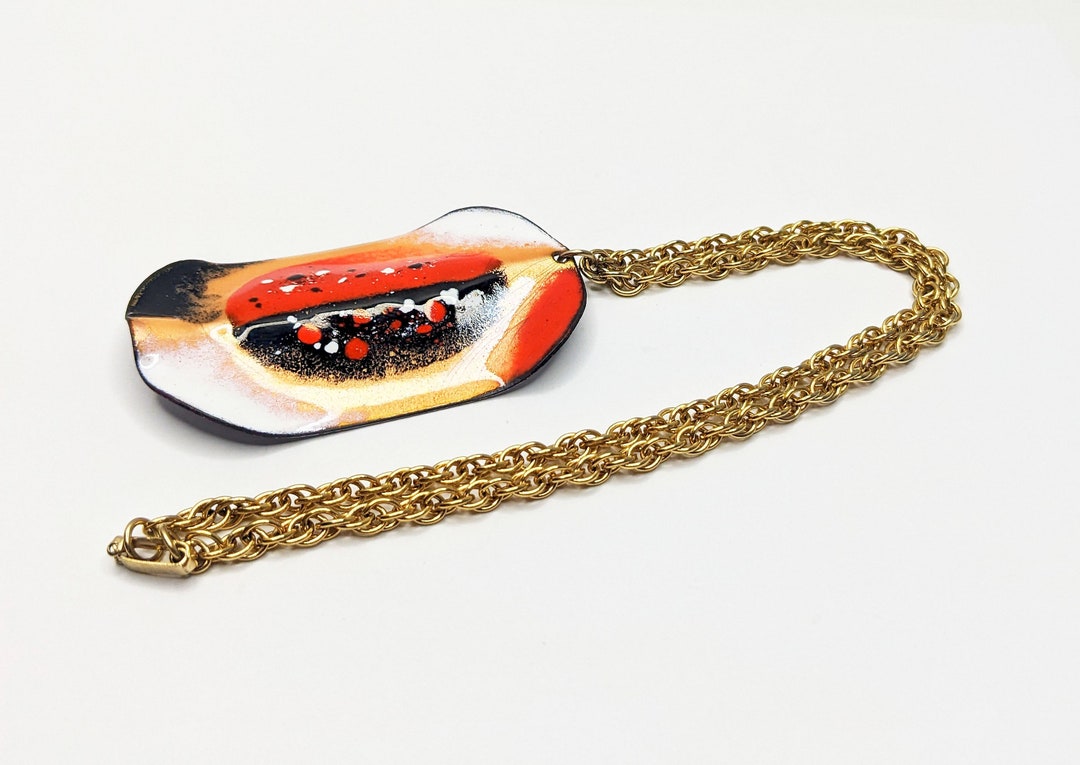 Vintage Howard Tishler Enamel Pendant Necklace: MCM Abstract Copper ...