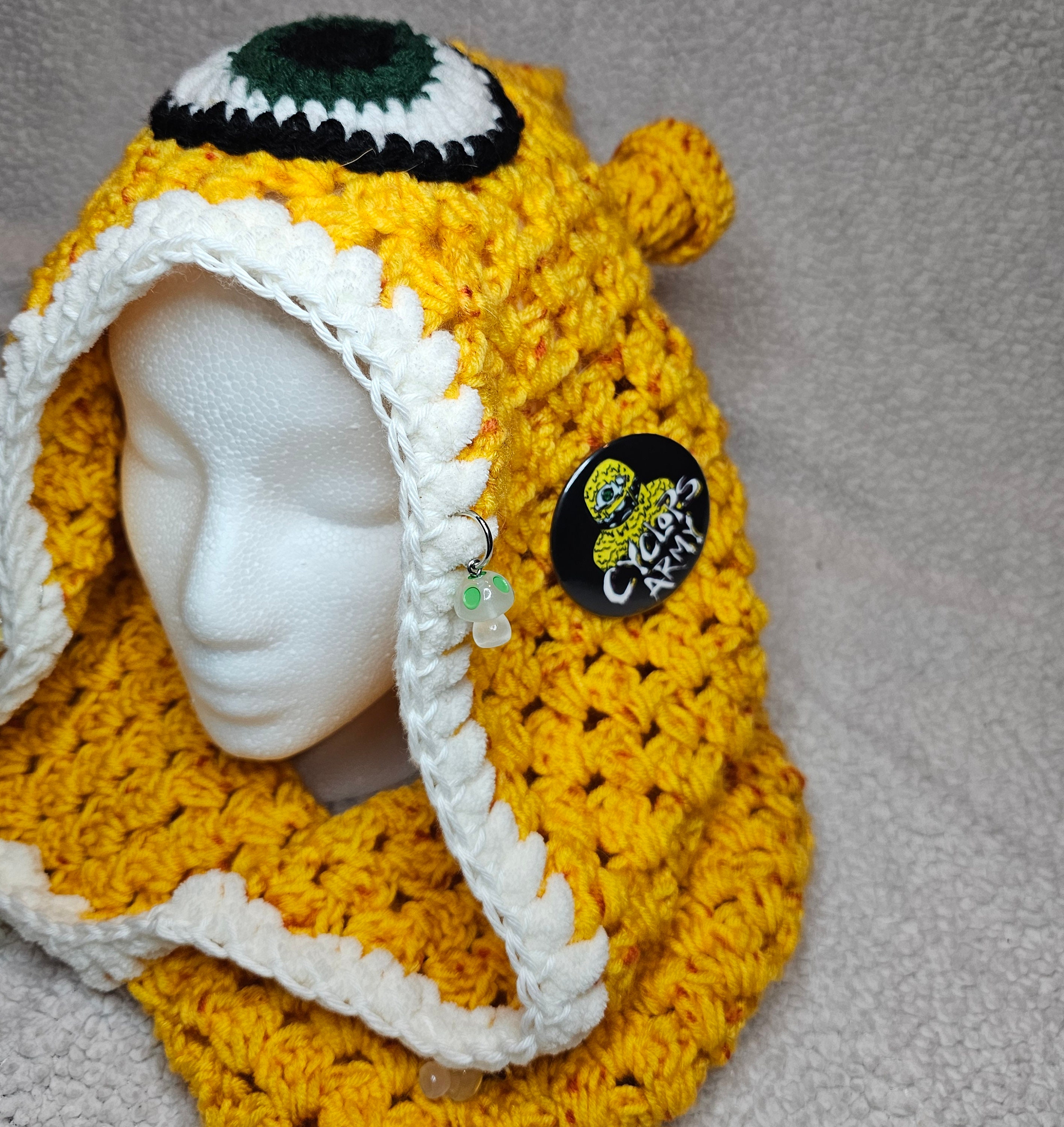 Subtronics Cyclops Army Hood, Crochet Hood With Glow in the Dark Charms ...