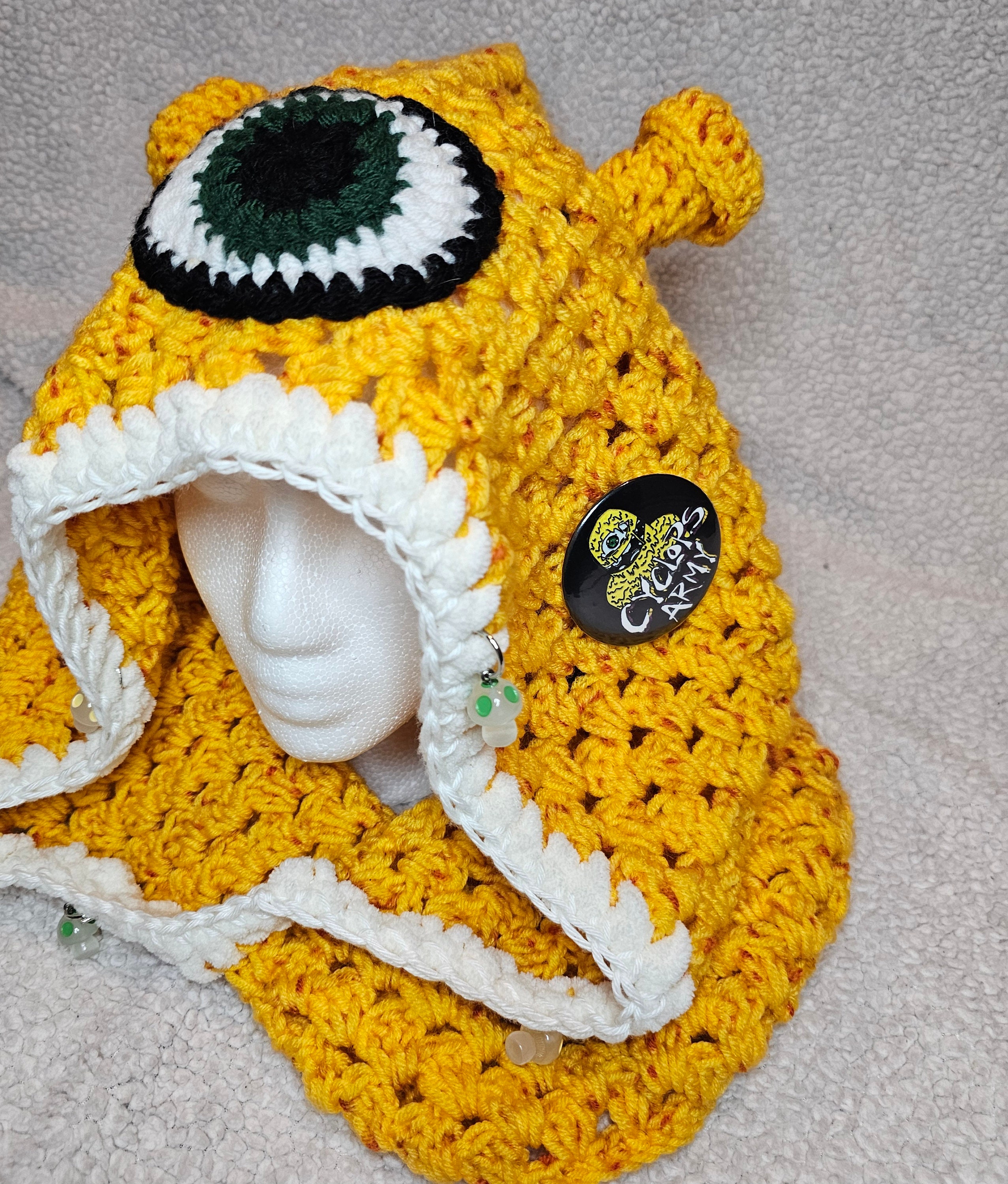 Subtronics Cyclops Army Hood, Crochet Hood With Glow in the Dark Charms and Rim - Etsy