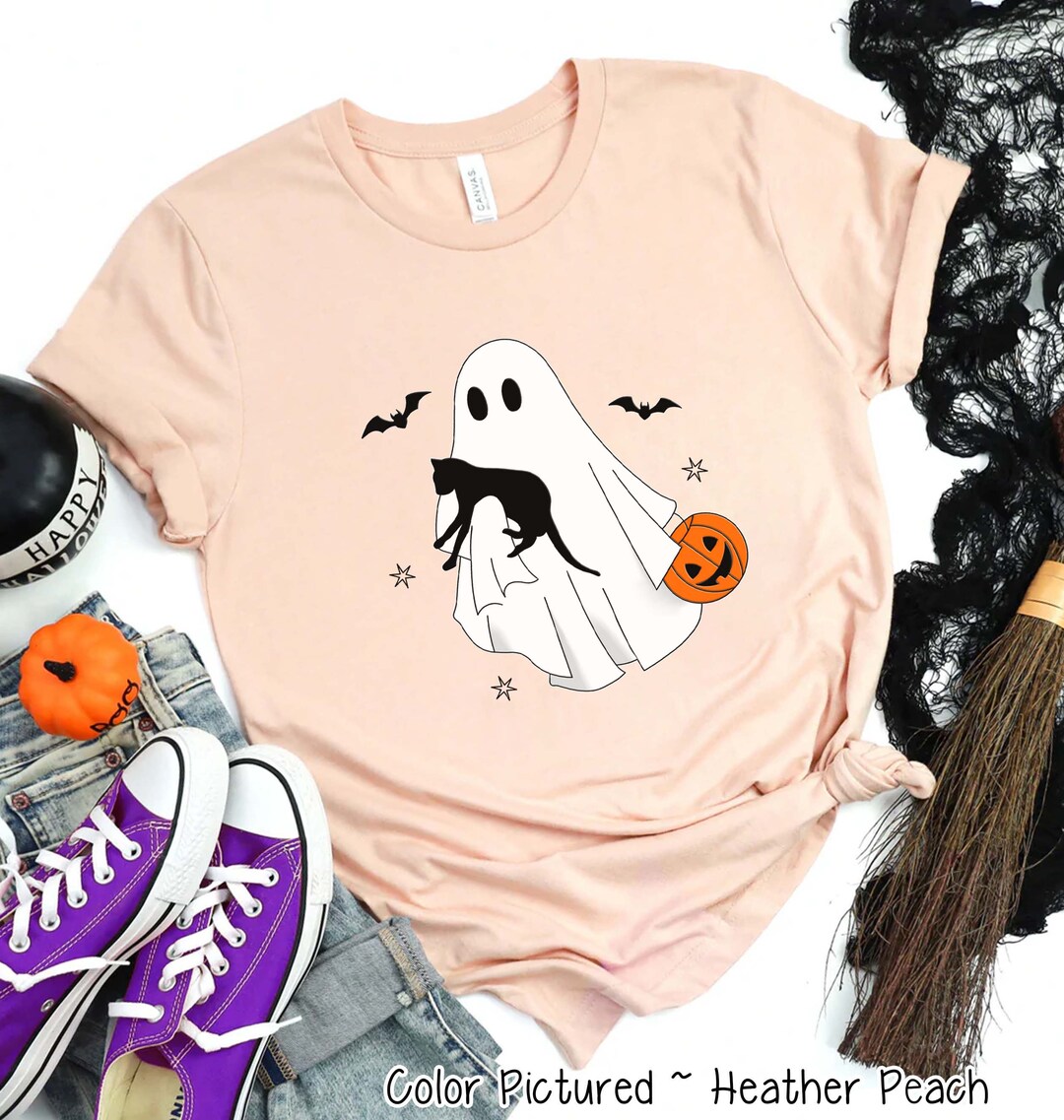 Ghost Black Cat Halloween Shirt, Cute Halloween Shirt, Girls Halloween ...