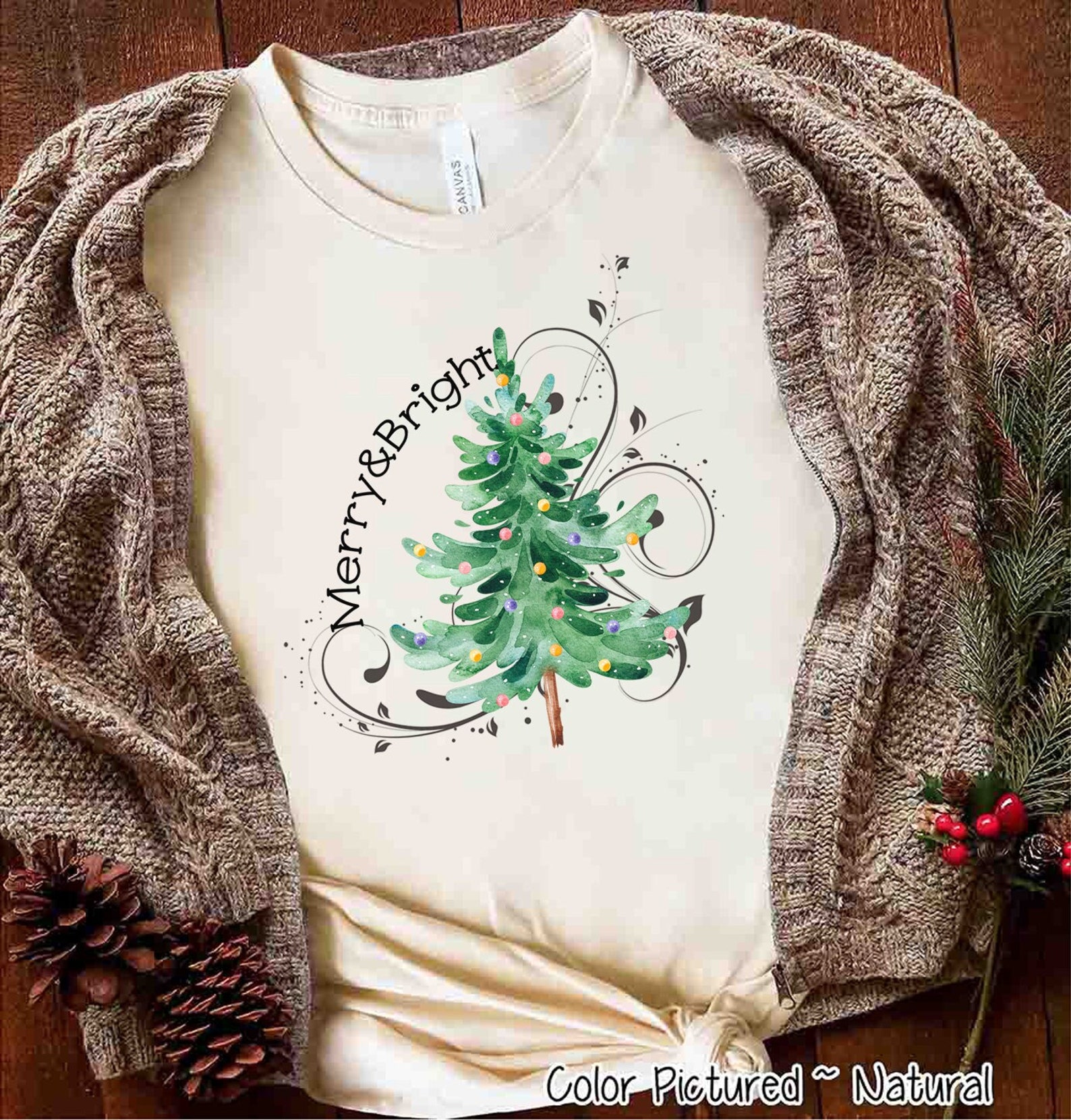 Merry and Bright Christmas Tree Shirt Womens Christmas Shirt - Etsy
