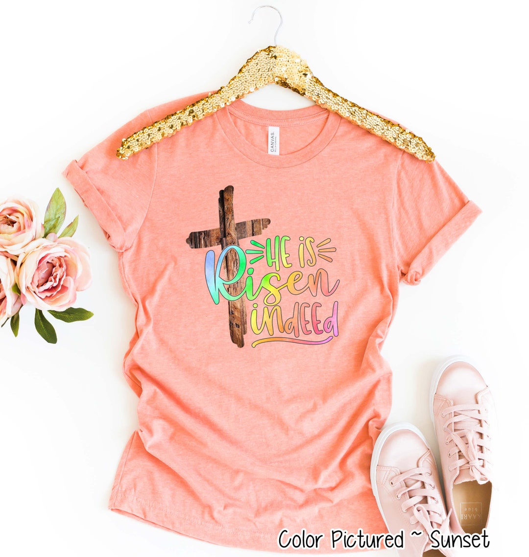 He is Risen Wood Cross Easter Tee, Christian Easter Shirt, Cute Easter ...