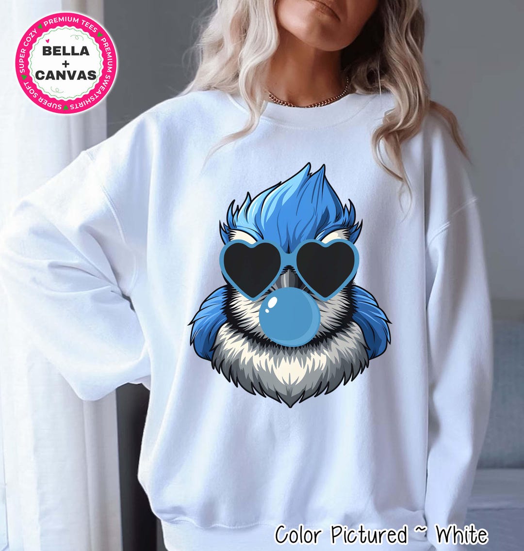 Preppy Bubble Blowing Blue Jay Mascot Team Sweatshirt, Cute Blue Bird ...