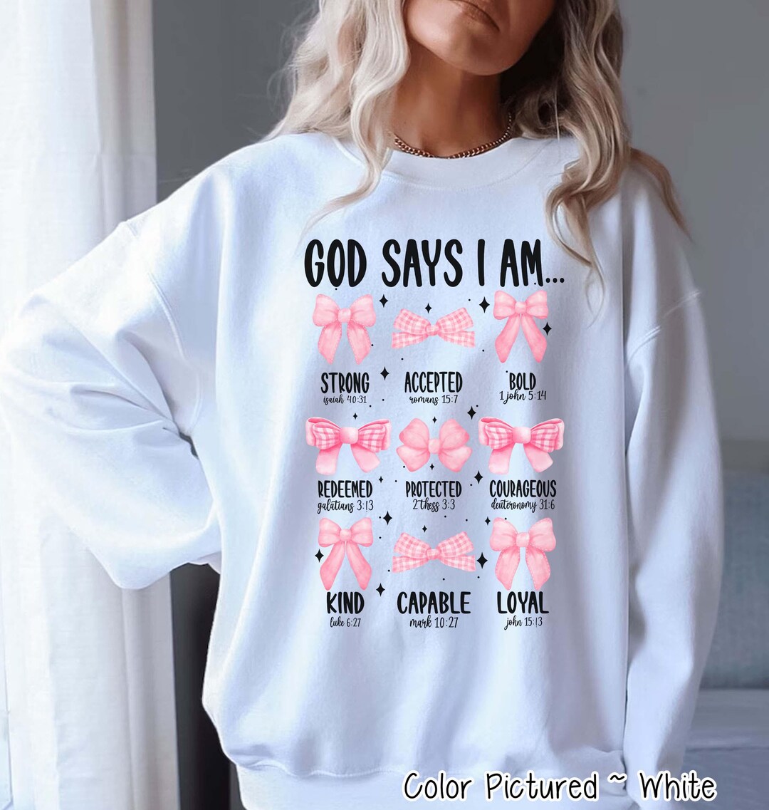 Coquette Pink Bow God Says Girly Sweatshirt, Preppy Pink Bow Faith ...