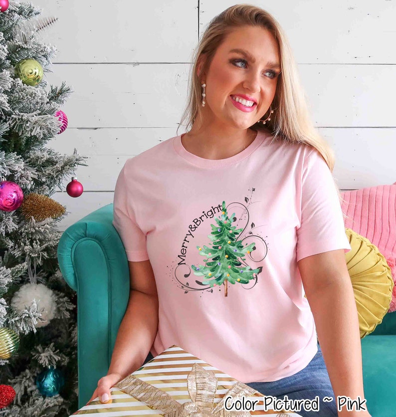 Merry and Bright Christmas Tree Shirt Womens Christmas Shirt - Etsy