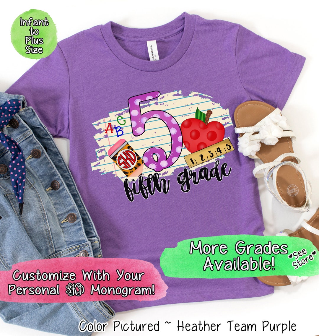 Personalized Back to School Shirt, Monogram Shirt, 5th Grade Shirt ...