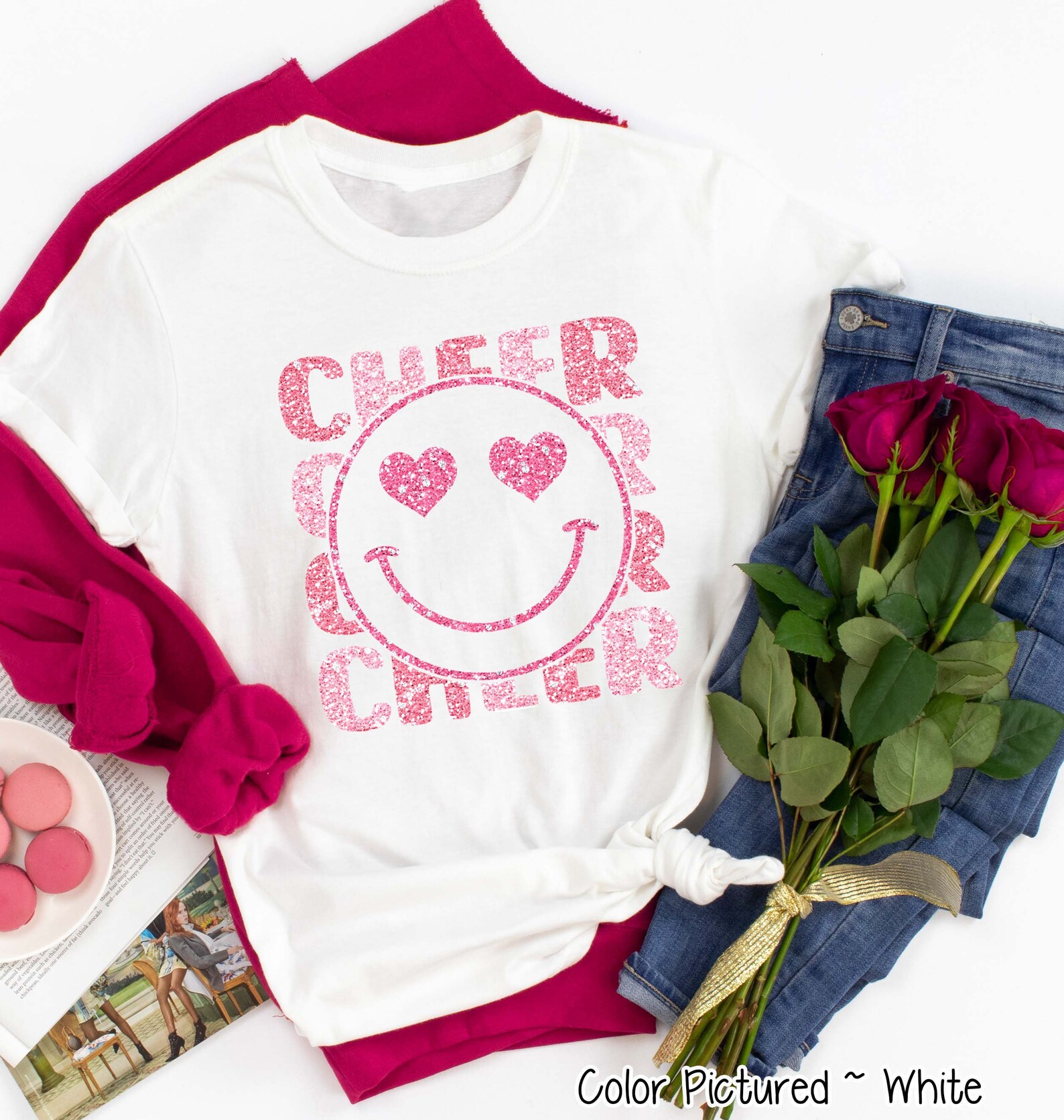 Faux Glitter Cheer Smile Valentine Sweater, Preppy Cheerleader ...