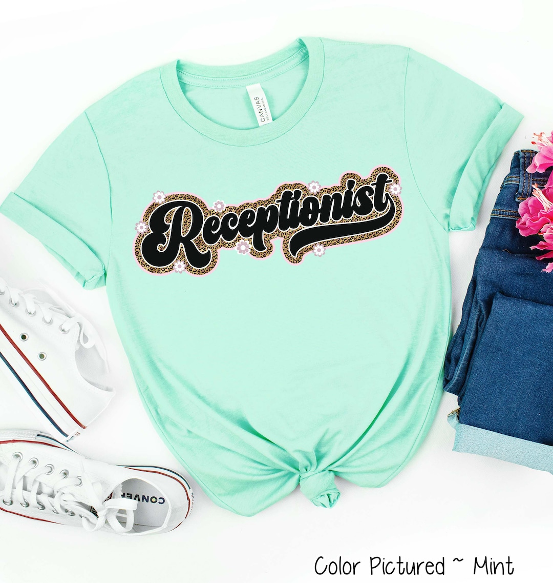 Retro Leopard Receptionist Shirt, Teacher Team Shirts, Gifts for ...
